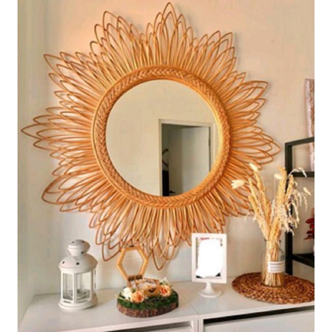 Jual NEW Cermin Hias Dekorasi Dinding Rotan Sintetis Portable Beauty ...