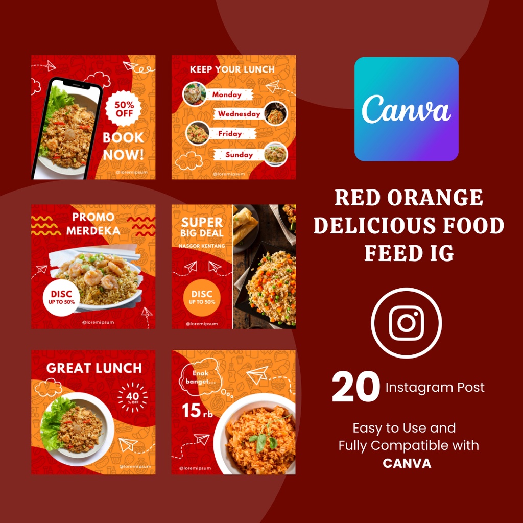 Jual 20 CANVA Template feed instagram post FOOD/NASI GORENG/MAKANAN ...