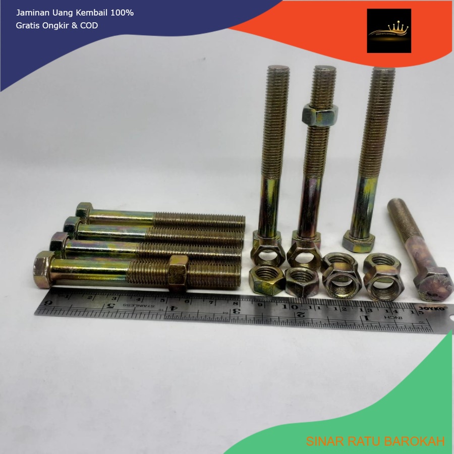 Jual BAUT MUR KUNING M10X80 / BMK M10X80 / BAUT M10X80 KUNING BMK M10 X 80 KUNCI 14 PANJANG 8CM ...