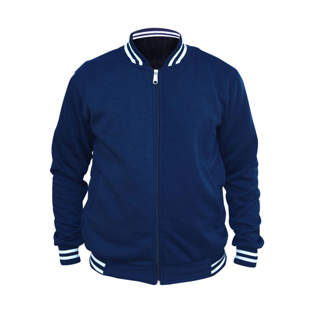 Jual BIG SIZE - Jaket Baseball Varsity Basic Polos - Biru Navy ...