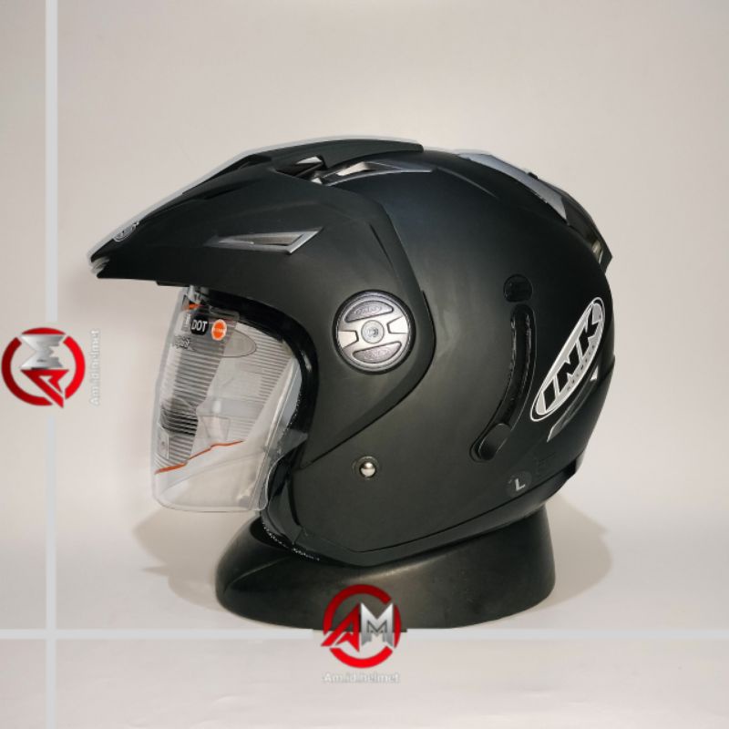 Jual HELM INK T1 SOLID BLACK DOFF DOUBLE VISOR HALF FACE | Shopee Indonesia