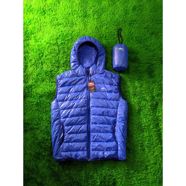 Jual ROMPI BULU ANGSA KM ULTRALIGHT DOWN HOODED VEST (BIRU) | Shopee ...
