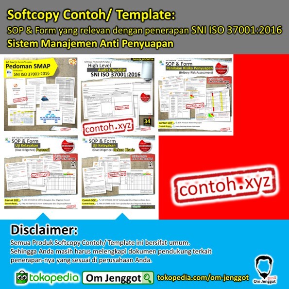 Jual Paket 04, Softcopy Contoh/ Template Sni Iso 37001:2016 - Buku ...