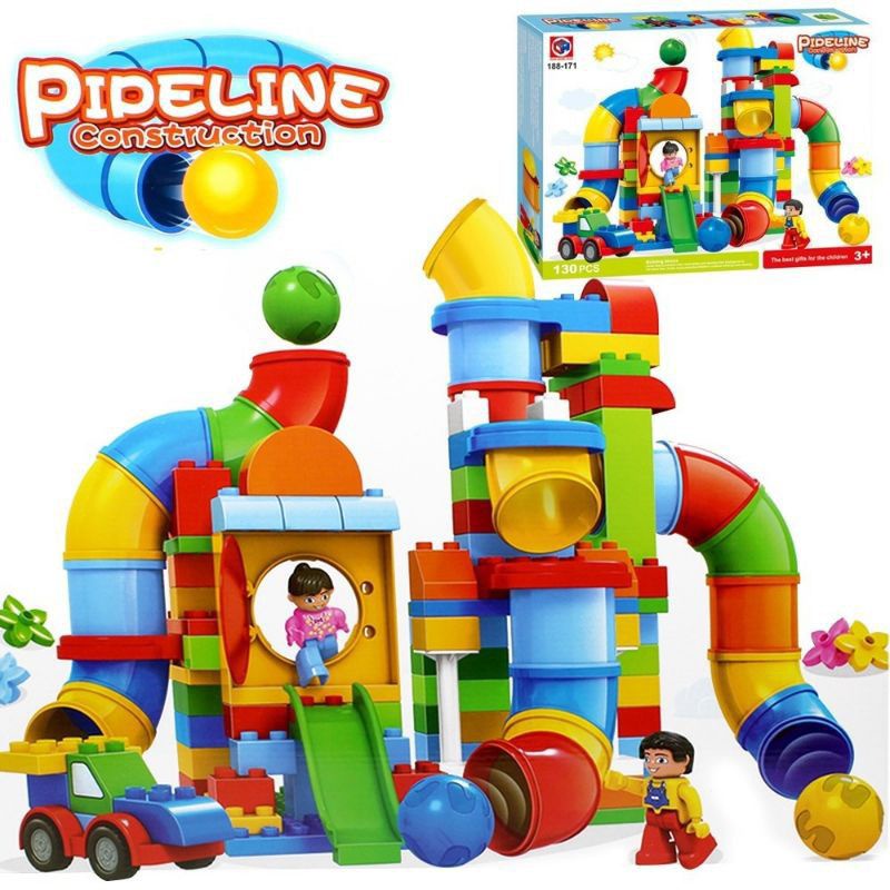 Jual Mainan anak brick pipeline CONSTRUCTION isi 130+ mainan balok ...