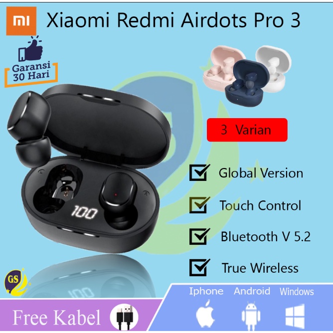 XIAOMI REDMI AIRDOTS PRO 3 TWS MI WIRELESS LED HEADSET BLUETOOTH V 5.2 ...