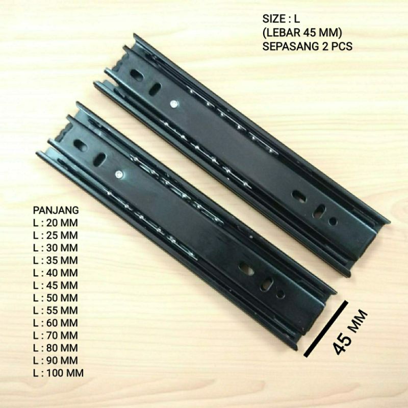 Jual Rel Laci L - 100 cm Hitam / Ball Bearing Full Extention 1 Meter ...