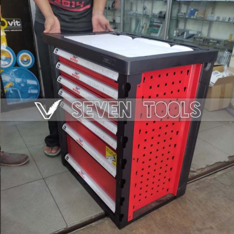 Jual Tool Box Trolley Cabinet 6 susun plus Tool kit 127 PCS Merek WIPRO ORIGINAL | Shopee Indonesia