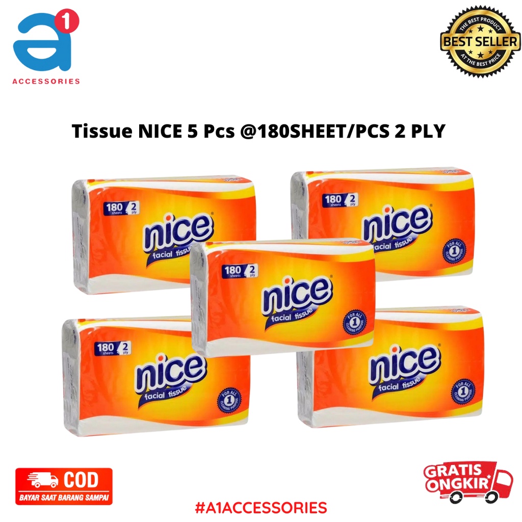 Jual Tissue Nice 180sheets 2 ply tisu tissu facial tissue wajah isi 5 ...