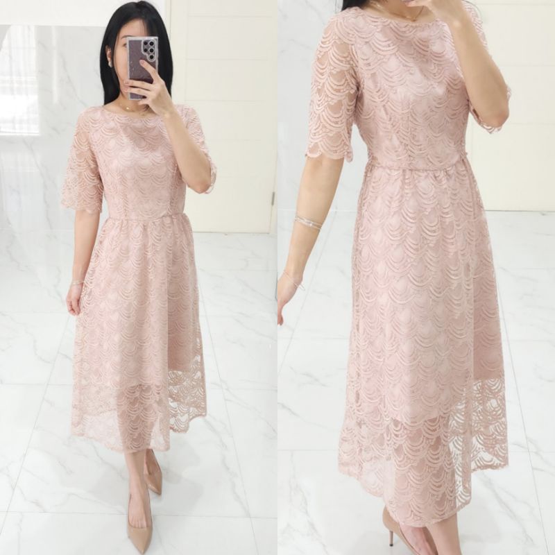 Jual Cory Midi Dress / MIDI DRESS FULL BRUKAT / gaun pesta brukat ...