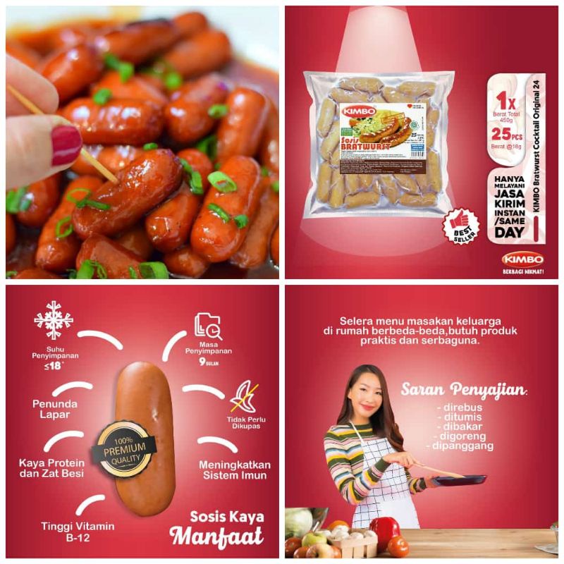 Jual Kimbo sosis mini bratwurst beef cocktail 450 gram 25 pcs Indonesia ...