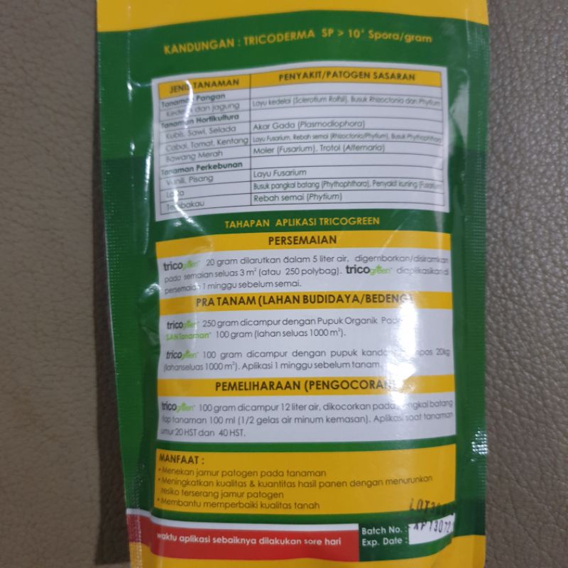 Jual Biofungisida Trico Green, Trichoderma SP 10 Spora/gr, 250 gr, Obat ...