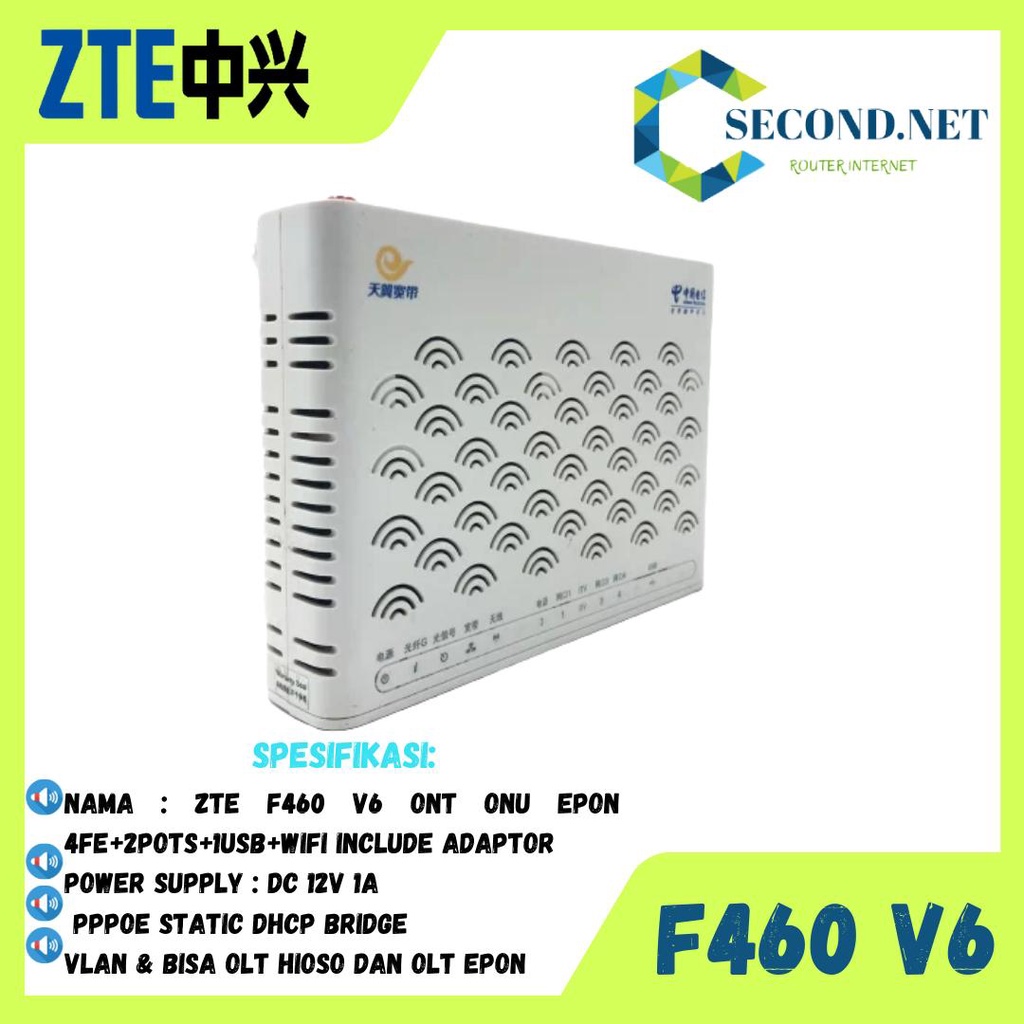 Jual ZTE F460 V6 ONT ONU EPON 1GE+3FE+2POTS+1USB+WIFI INCLUDE ADAPTOR ...