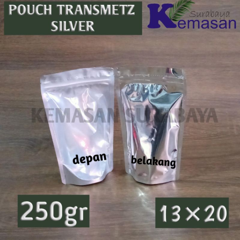 Jual Standing Pouch SILVER KOMBINASI 250 gram 13x20 cm KEMASAN TRANSMET KPACK | Shopee Indonesia