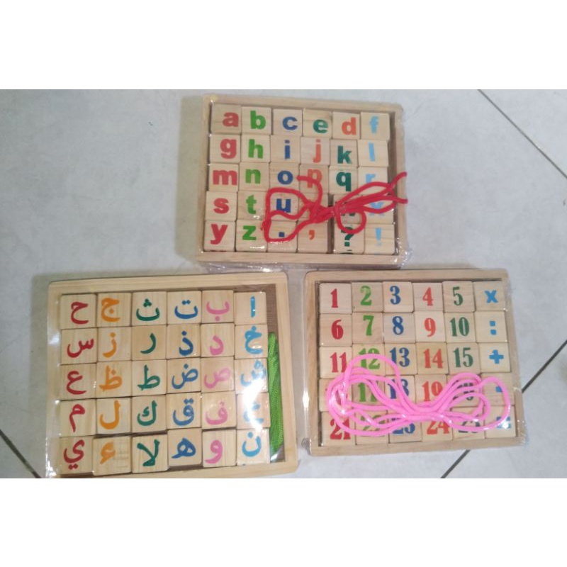 Jual mainan edukatif - balok meronce angka, huruf, hijaiyah | Shopee ...