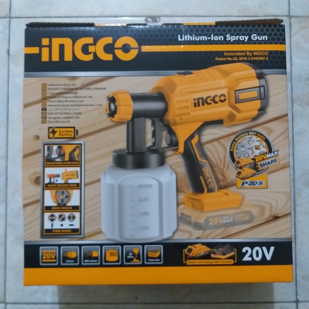 Jual SPRAY GUN CORDLESS 20V CSGLI2001 SEMPROTAN ANGIN CAT LISTRIK INGCO ...