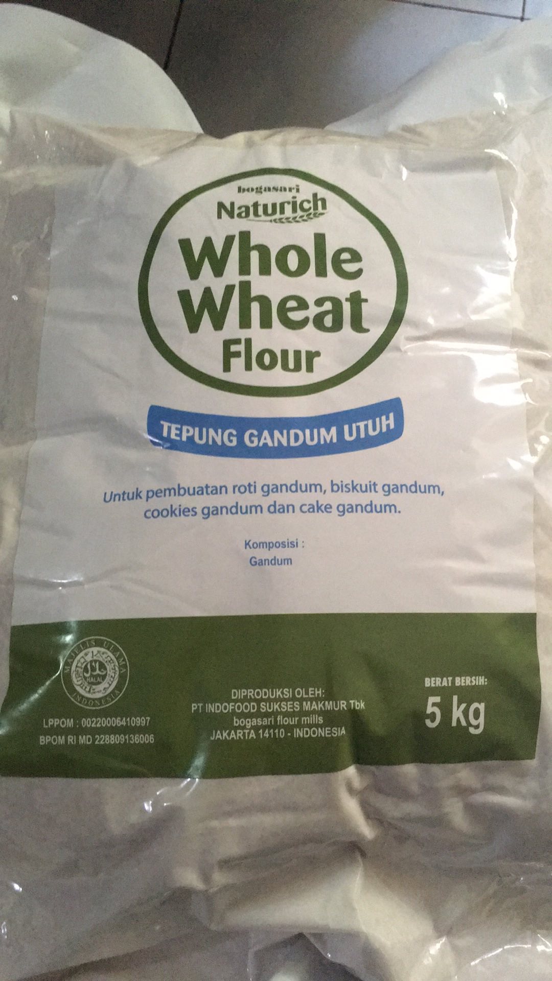 Tepung Gandum Utuh Whole Wheat Flour (WWF) Bogasari Naturich 5Kg ...