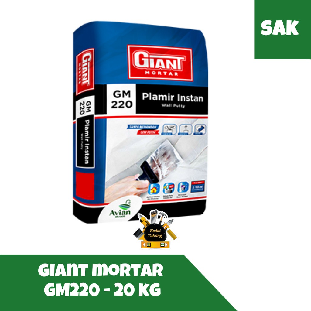 Jual KEDAI TUKANG - Giant Mortar GM 220 Plamir Instan Siap Pakai 20Kg ...
