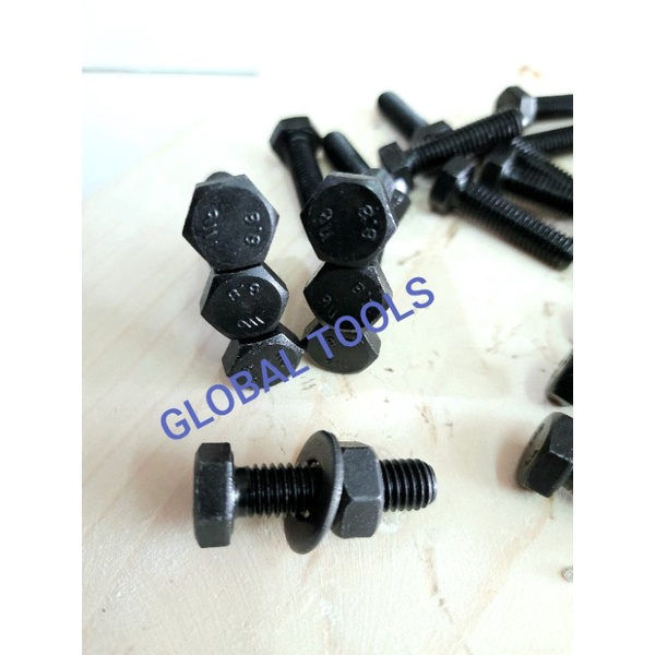 Jual baut mur baja 8.8 m8 x 30 High tensil bolt HTB baut 12 kunci 13 baut hitam m8x30 baut ...