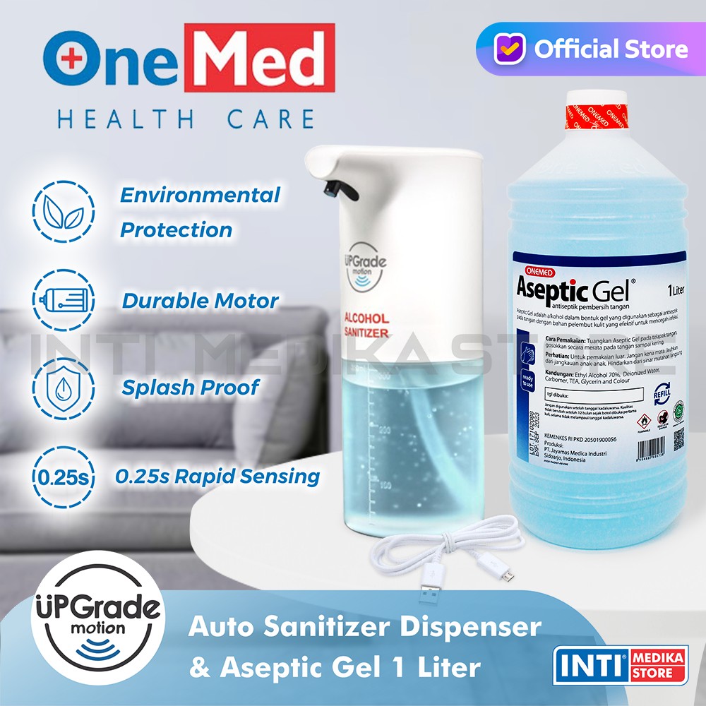 Jual PAKET - Auto Sanitizer Dispenser Onemed & Aseptic Gel 1 Liter ...