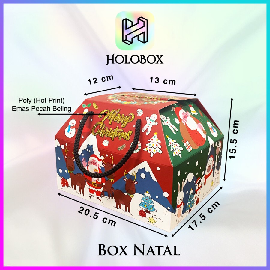 Jual kotak natal/box natal/dus kue/box packaging/Uk.20.5x17.5x15.5 cm ...