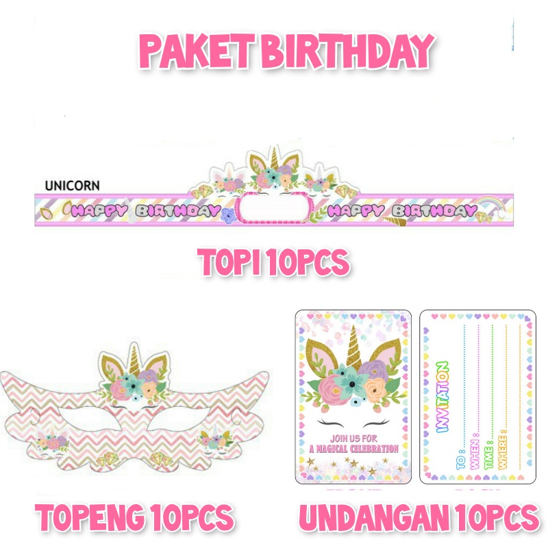 Jual Paket Birthday Topi Unicorn And Topeng Unicorn And Kartu Undangan