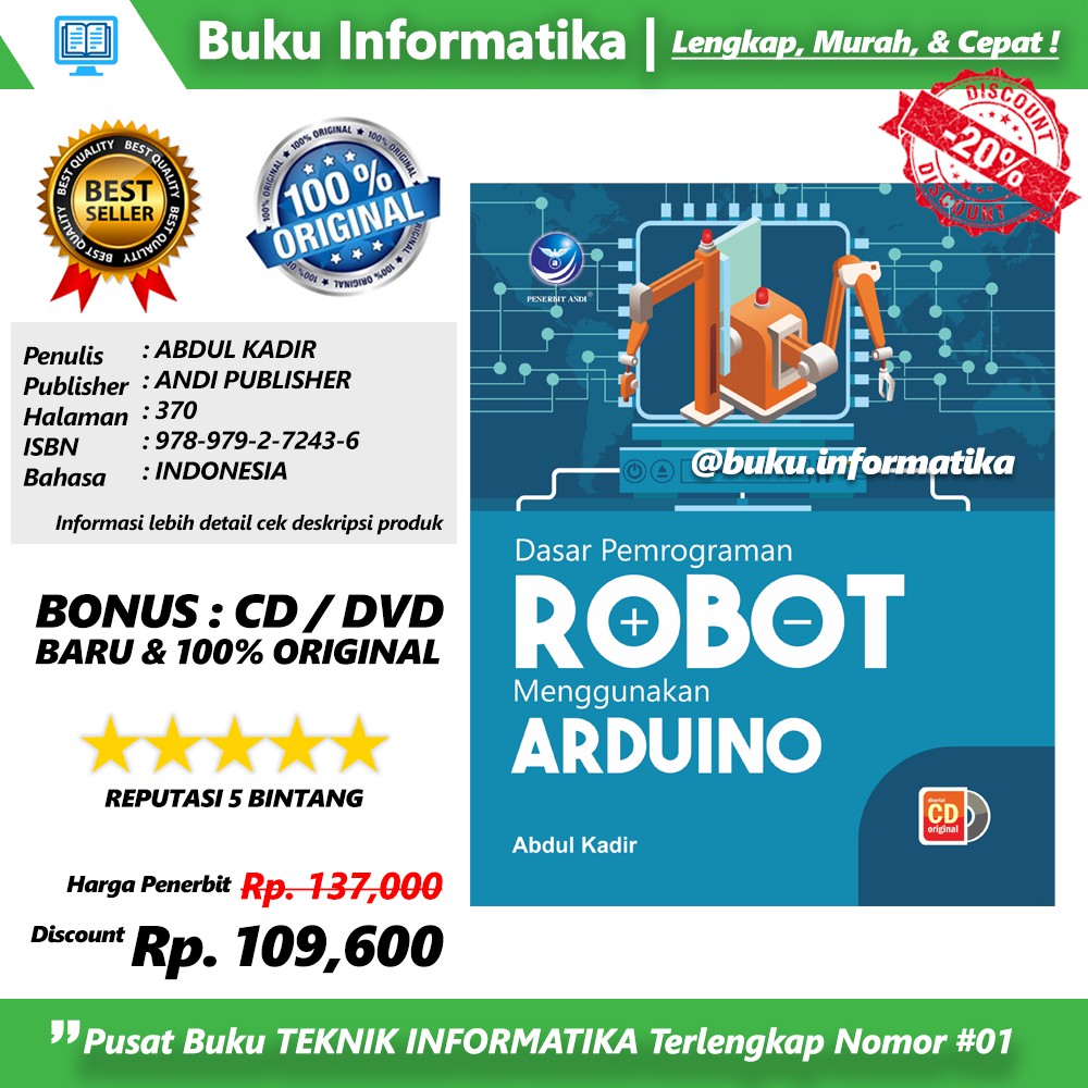 Jual BUKU DASAR PEMROGRAMAN ROBOT MENGGUNAKAN ARDUINO + BONUS CD ... Jual BUKU DASAR PEMROGRAMAN ROBOT MENGGUNAKAN ARDUINO + BONUS CD ...