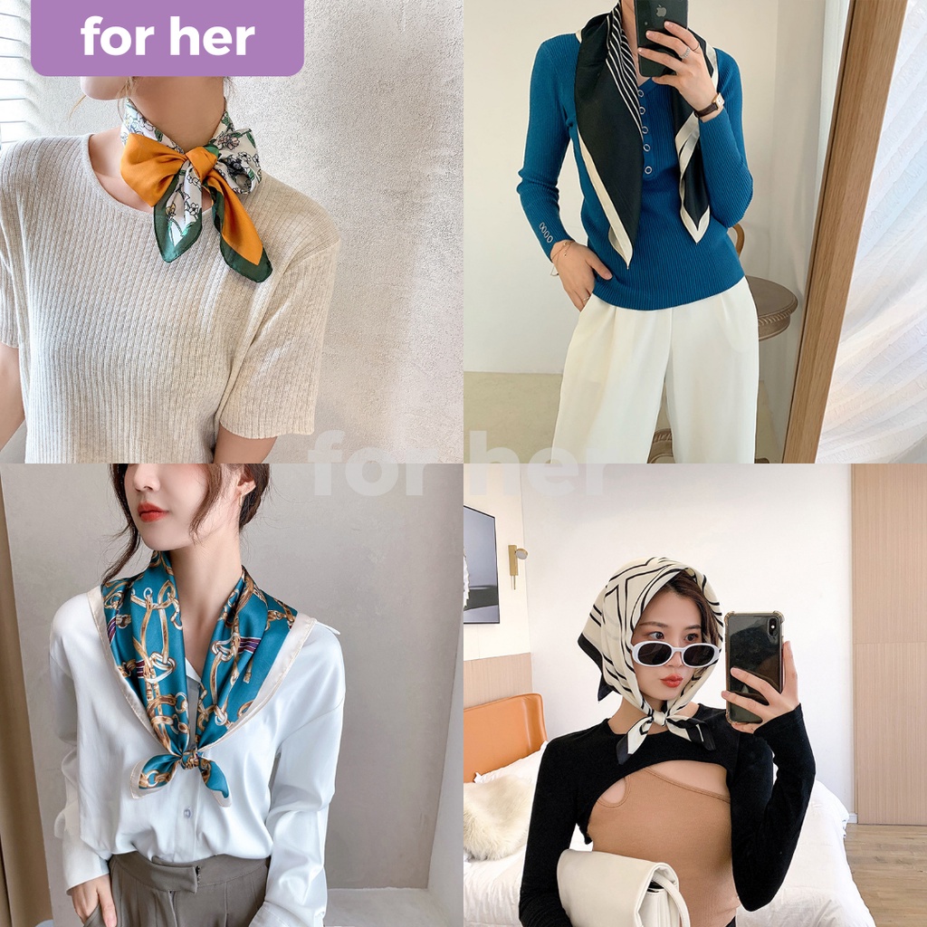 Jual Scarf Premium 70*70cm - Silk Scarf Headband Hairband, Ribbon ...