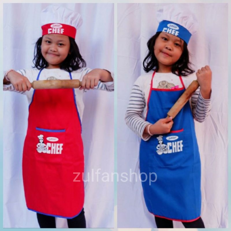 Set Apron celemek anak junior chef plus topi | Shopee Indonesia
