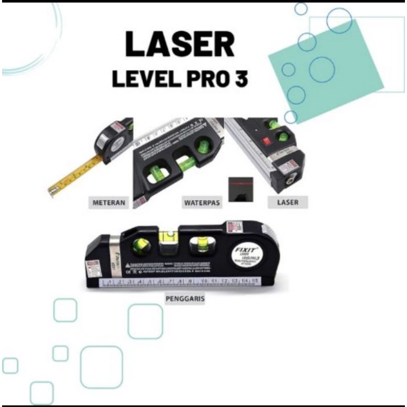 Jual Laser Level Pro 3 Meteran penggaris pengukur akurat garis lurus ...