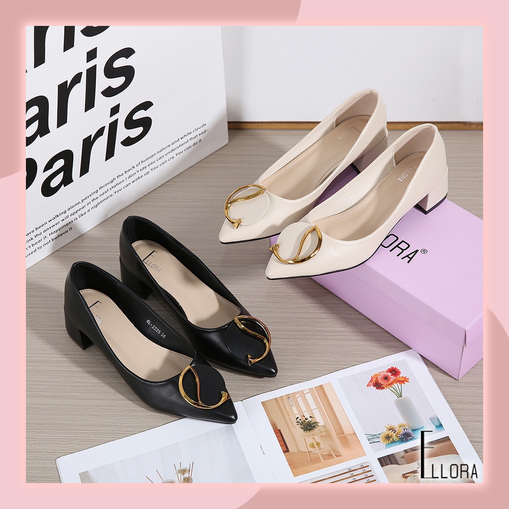 Jual ELLORA EL-3325 Sepatu Kerja Wanita Hak Chunky Heels 4cm Bahan Dove ...