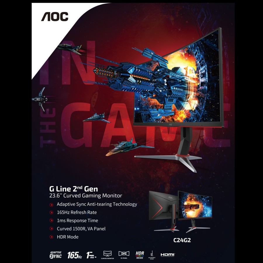 Jual AOC Curve Gaming Monitor C24G2 24" 165Hz | Shopee Indonesia