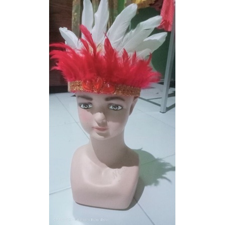 Jual mahkota bulu merah putih / hiasan kepala dari bulu tema merah ...
