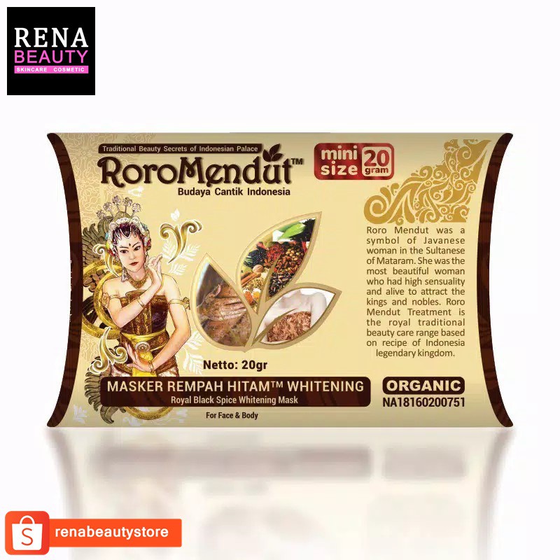 Jual RORO MENDUT Masker Whitening Rempah Hitam 20 gr | Shopee Indonesia