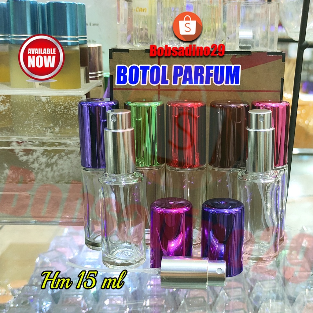 Jual botol parfum spray 15ml drat/botol HM tutup rata/tutup besar/warna ...