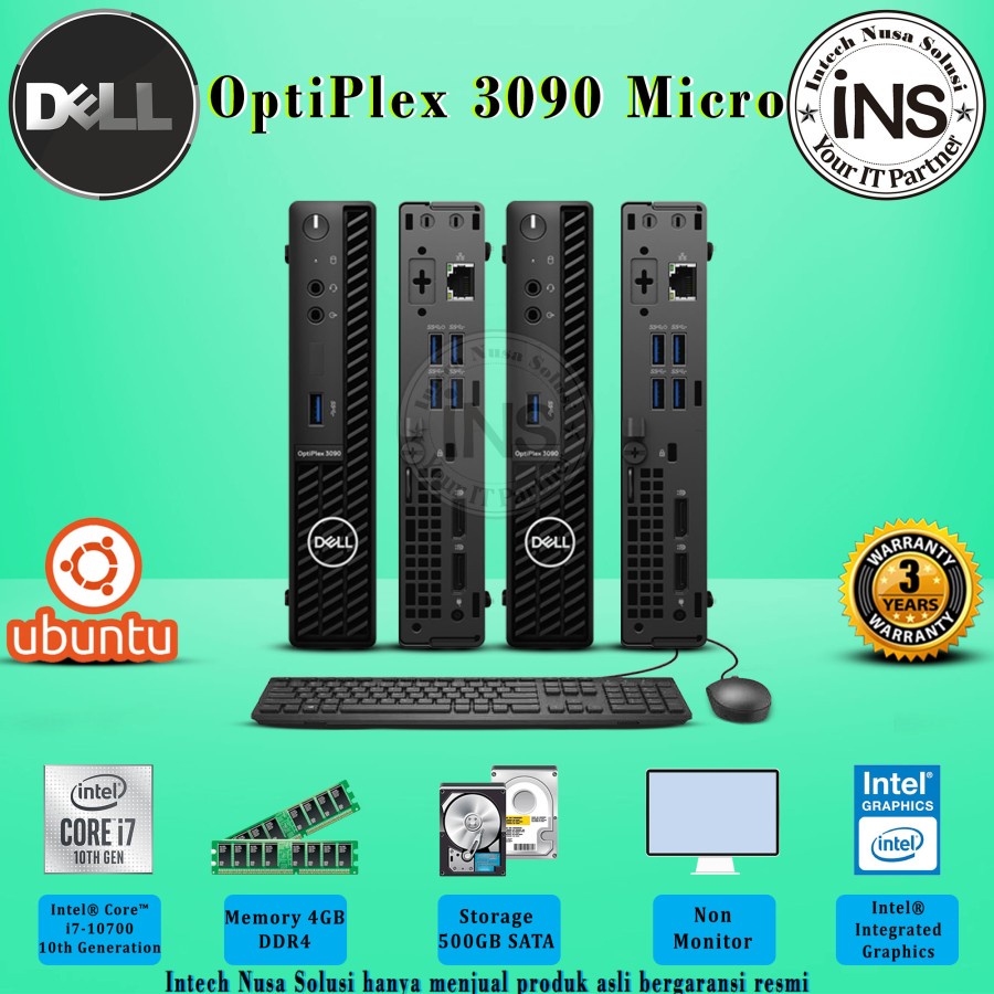Jual CPU DELL OptiPlex 3090 Micro i7-10700 4GB 500GB SATA DOS 3YR ...