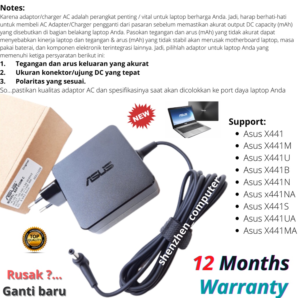 Jual Charger adaptor Asus X441 X441U X441B X441N x441NA X441M X441S ...