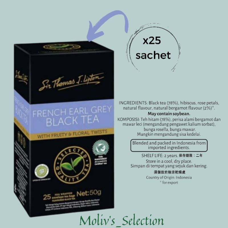 Jual Teh LIPTON FRENCH EARL GREY BLACK TEA - Sir Thomas Tea Lipton - 25 ...