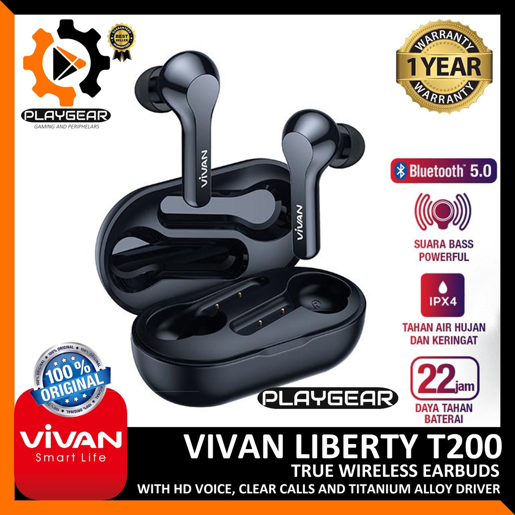 Jual TRUE WIRELESS EARBUDS TWS VIVAN LIBERTY T200 BLUETOOTH 5.0 WITH HD ...
