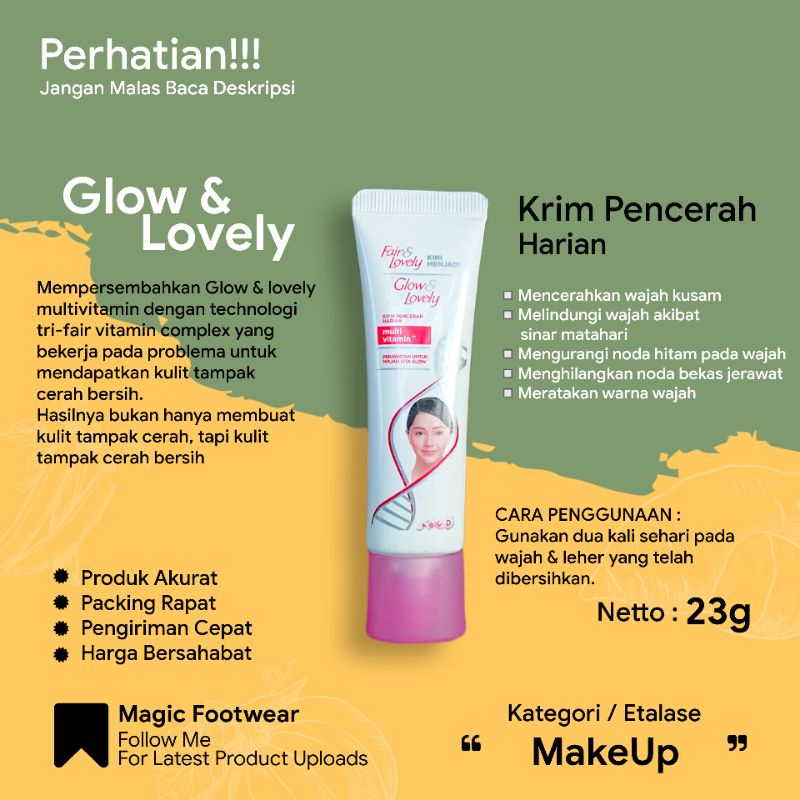 Jual Fair & Lovely Glow And Lovely Krim Pencerah Harian 23gr 46gr 23 ...