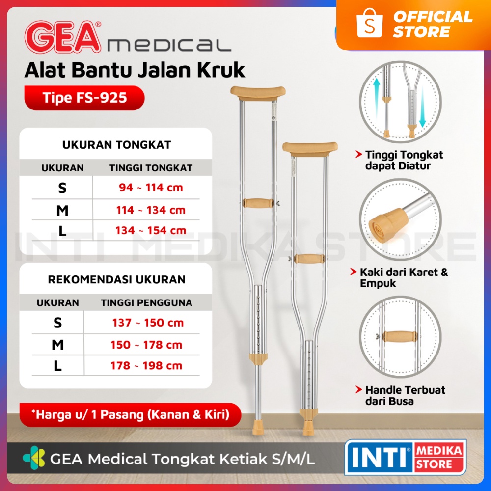 Jual GEA - Alat Bantu Jalan TONGKAT KRUK Ketiak FS 925 | Penopang Kaki | Shopee Indonesia