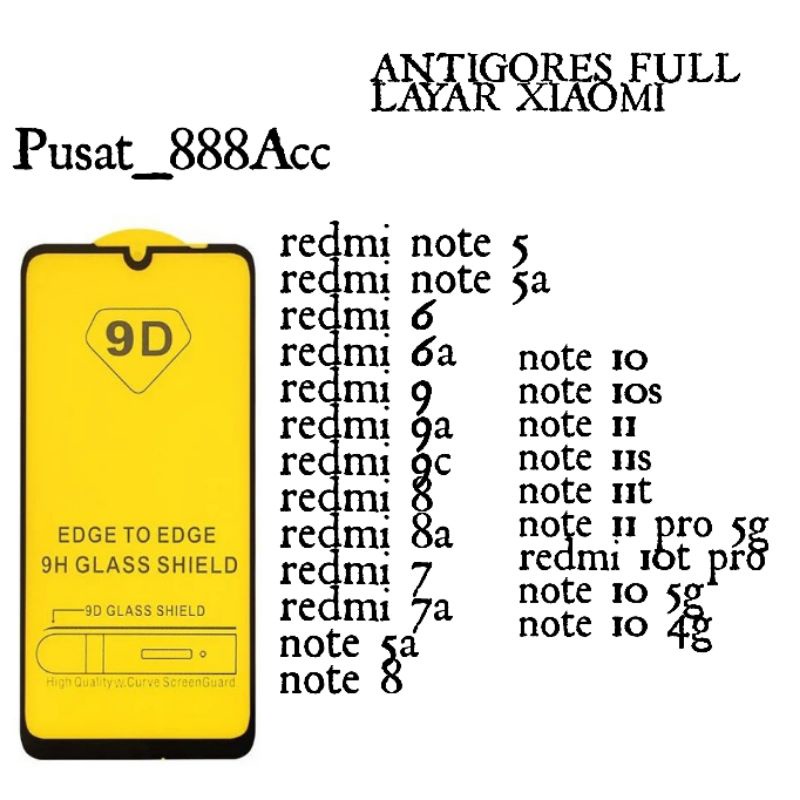 Jual TEMPERED GLASS XIAOMI FULL LAYAR REDMI NOTE 4 4X 5 5A 5 PRO 6 PRO 7 8 8 PRO 9 9 PRO 10 4G ...