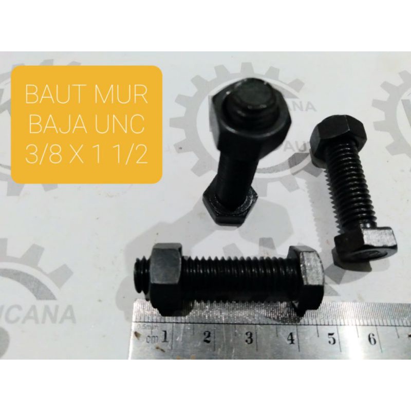 Jual BAUT MUR BAJA UNC 3/8 X 1 1/2 / BAUT MUR HITAM UNC 3/8 X 1 1/2 | Shopee Indonesia