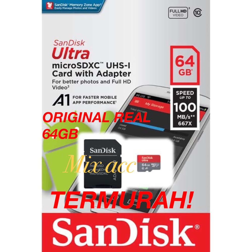 Jual SANDISK ULTRA MICROSD 64GB 100MB S CLASS 10 MICRO SD 64 GB 100 ...