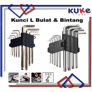Jual KUKE Kunci L Panjang Set 9 PCS Ujung Bulat Hex Key Wrench Huidi ...
