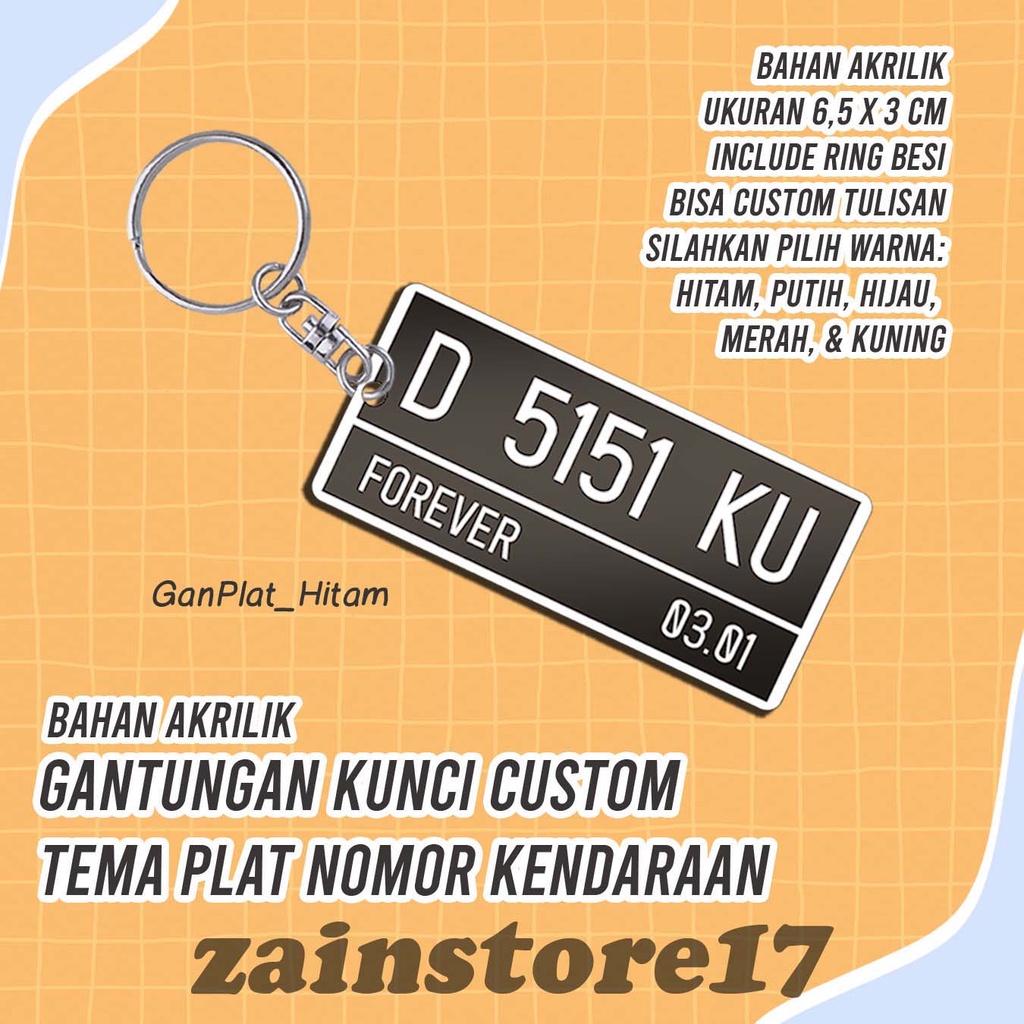 Jual Gantungan Kunci/Ganci Akrilik Custom Tulisan - Tema Desain Plat Nomor Kendaraan - Desain ...