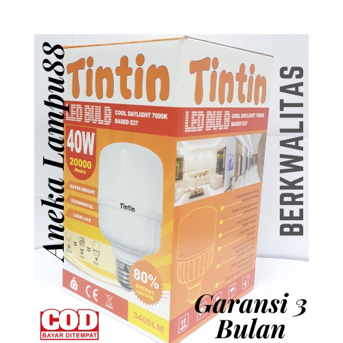 Jual Lampu LED Bulb 40Watt TinTin- Bohlam Tabung Tintin 40Watt - Putih | Shopee Indonesia