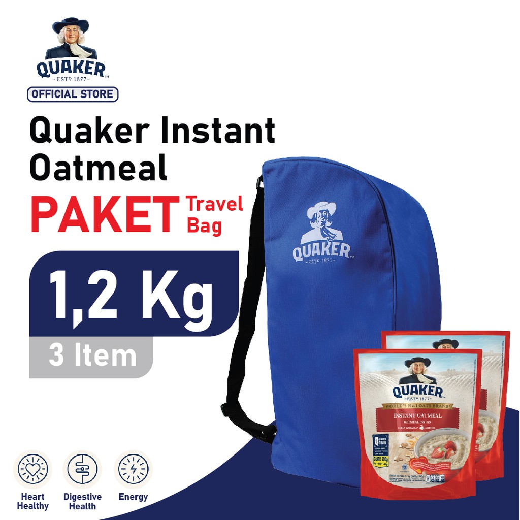 Jual Quaker Instant Oatmeal 2 x 1.2 kg + Free Travel Bag Quaker ...