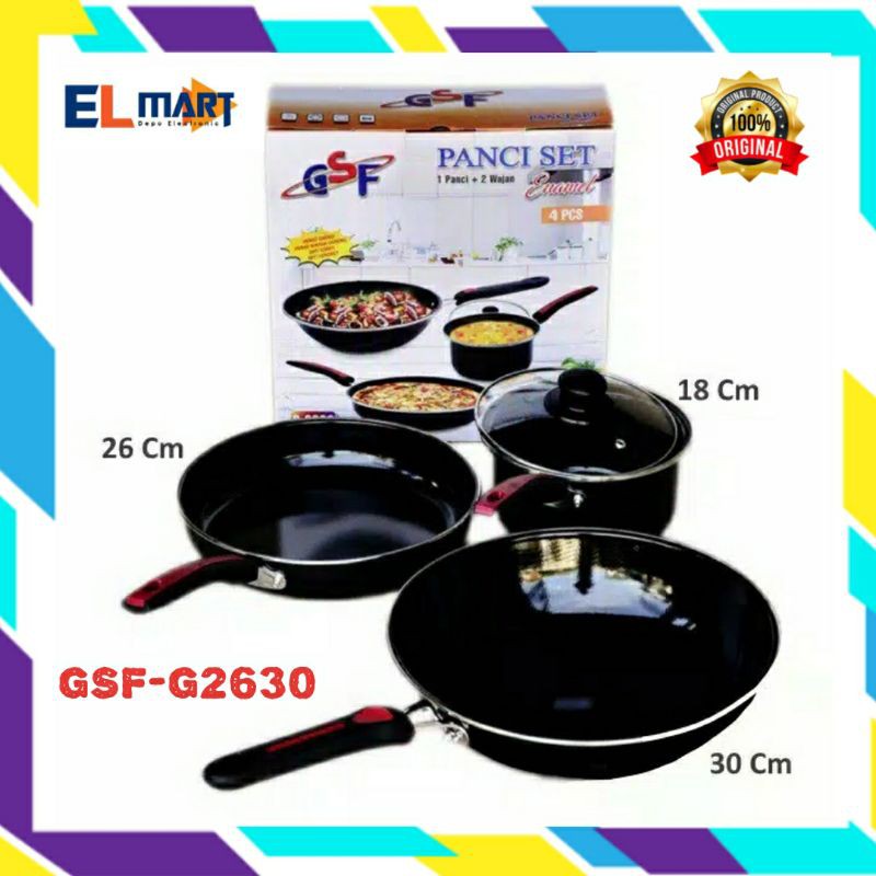 Jual GSF panci set enamel 4pc G2630 - wajan frypan sauce pan enamel ...