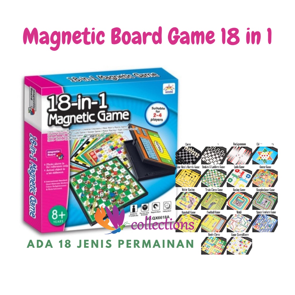 Jual Magnetic Board Game 18 in 1 Permainan Catur Ular Tangga Halma ...