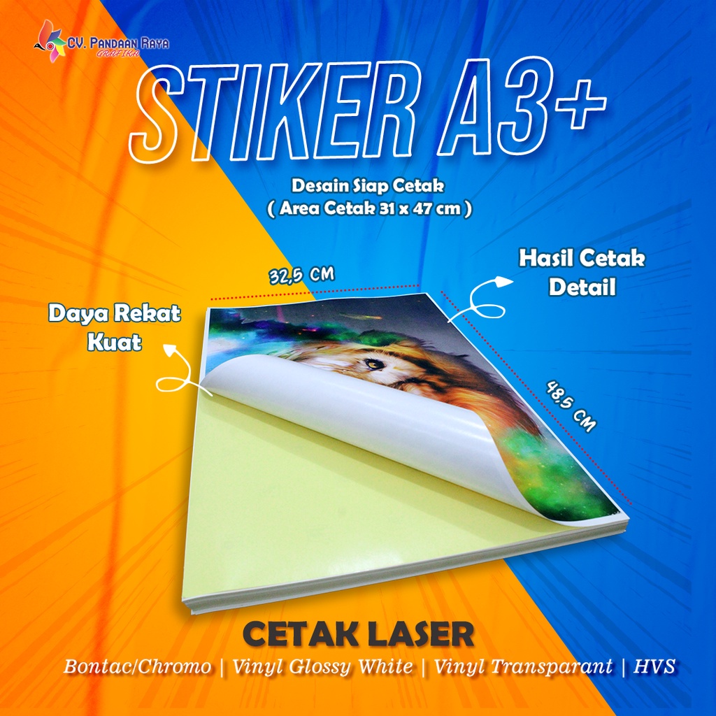 Jual Cetak Sticker A3+ Bahan HVS / Chromo Bontac / Vinyl / Transparan ...